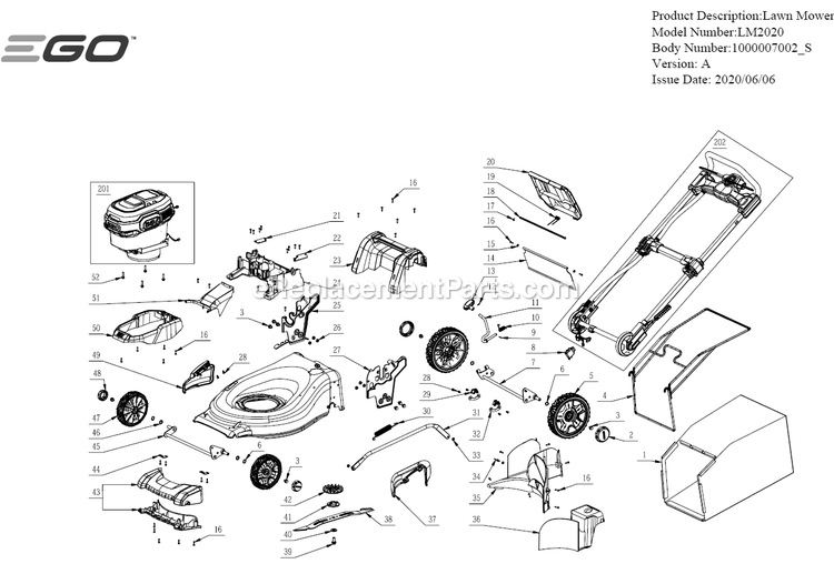 Control Handle Assembly 2824118001 - OEM Ego - eReplacementParts.com