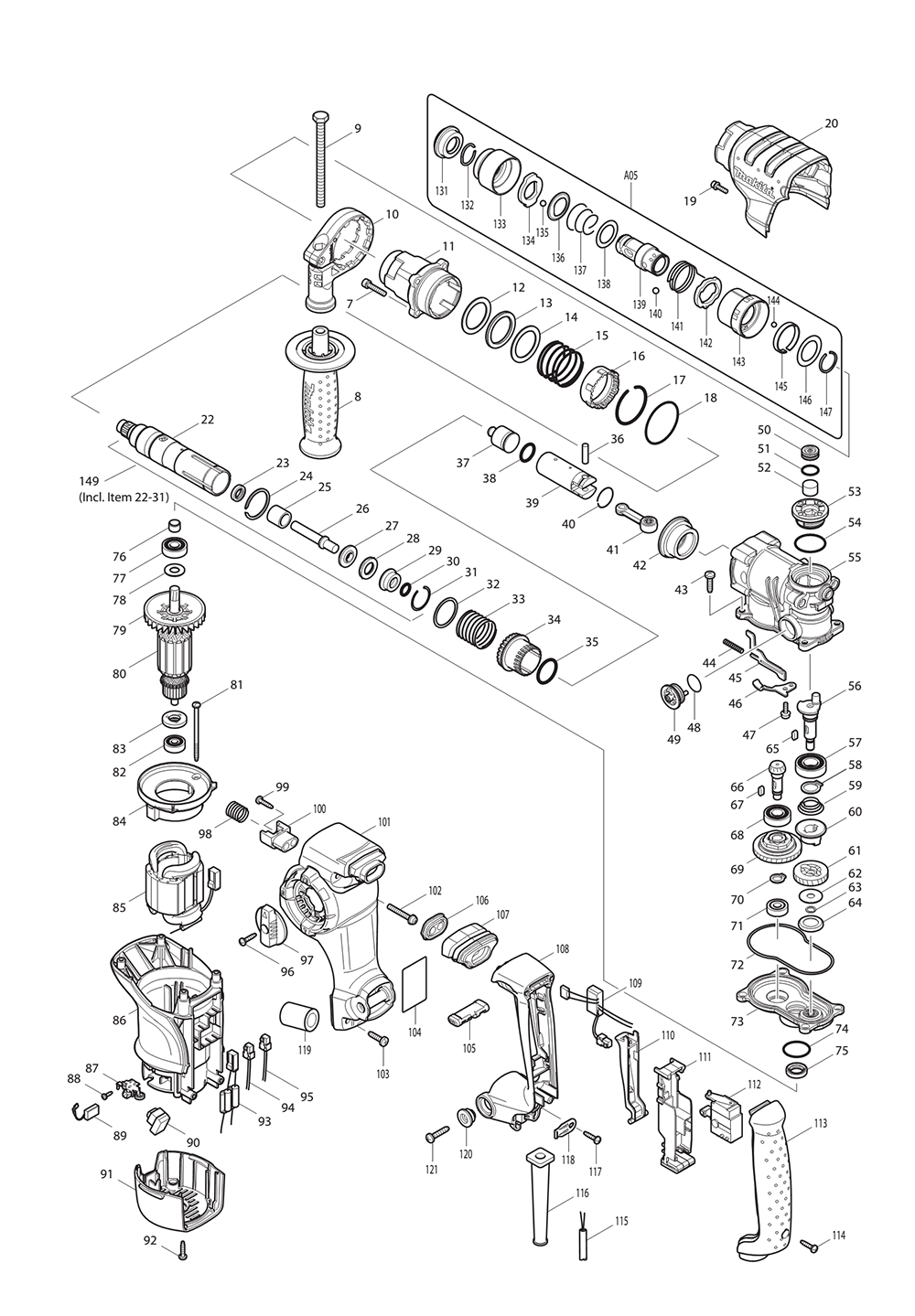 Hammer Service Kit, Hr2811f 195206-4 - OEM Makita - eReplacementParts.com