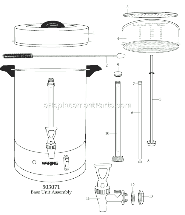 Percolator Tube 034420 - OEM Waring - eReplacementParts.com